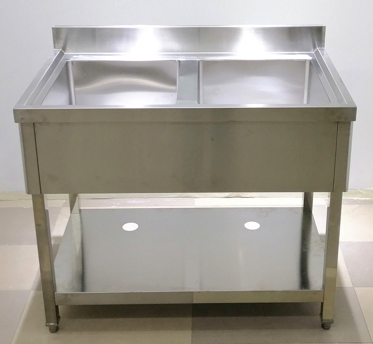 Stainless Steel Double-Bowl Sink With "Skirting", Backsplash & Undersh ...