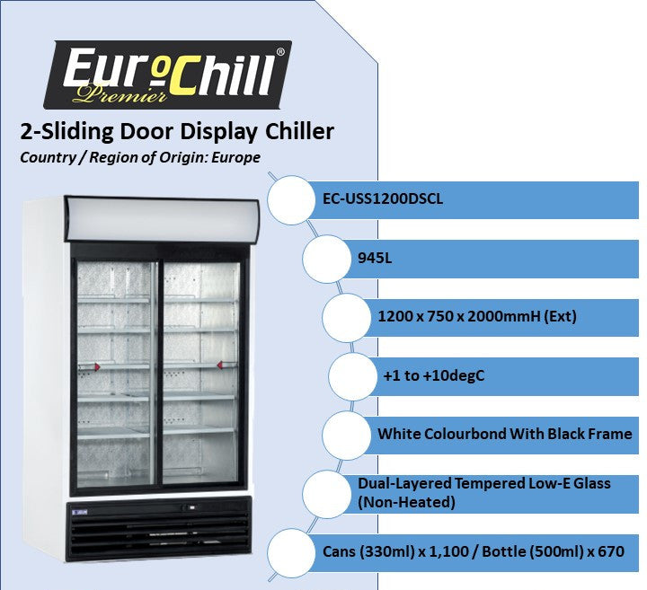 EURO-CHILL (PREMIER) 2-Sliding Glass Door Display Chiller (945L ...