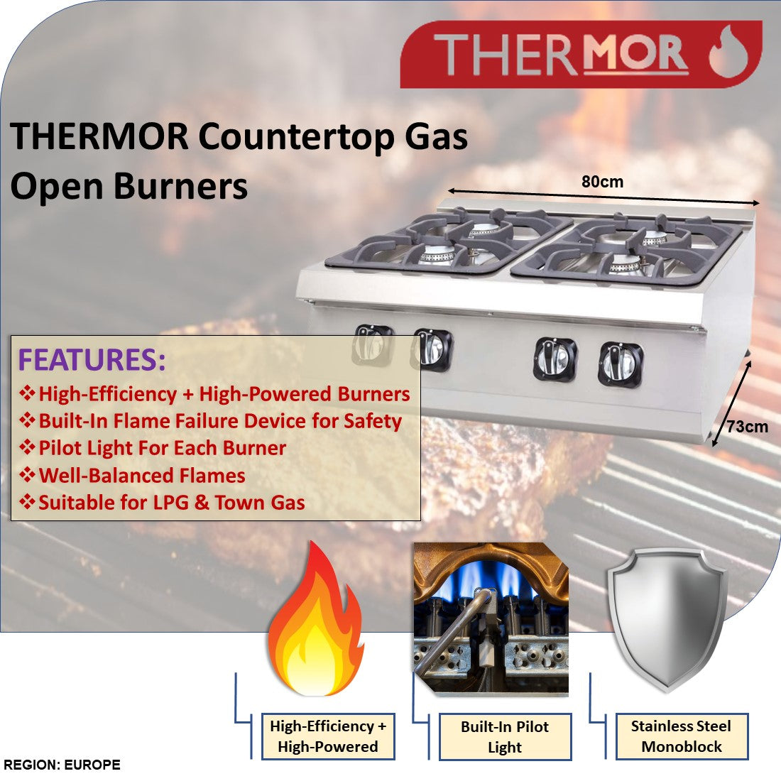 THERMOR Countertop Gas Open Burners (80cm) – Kitchen Express Singapore